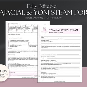 Editable Vajacial and Yoni Steam Form Template, Yoni Steam Bath Intake ...