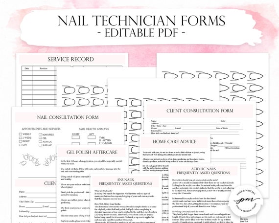 Nail Technician Forms Pink Nail Artist Client Forms Nail | Etsy
