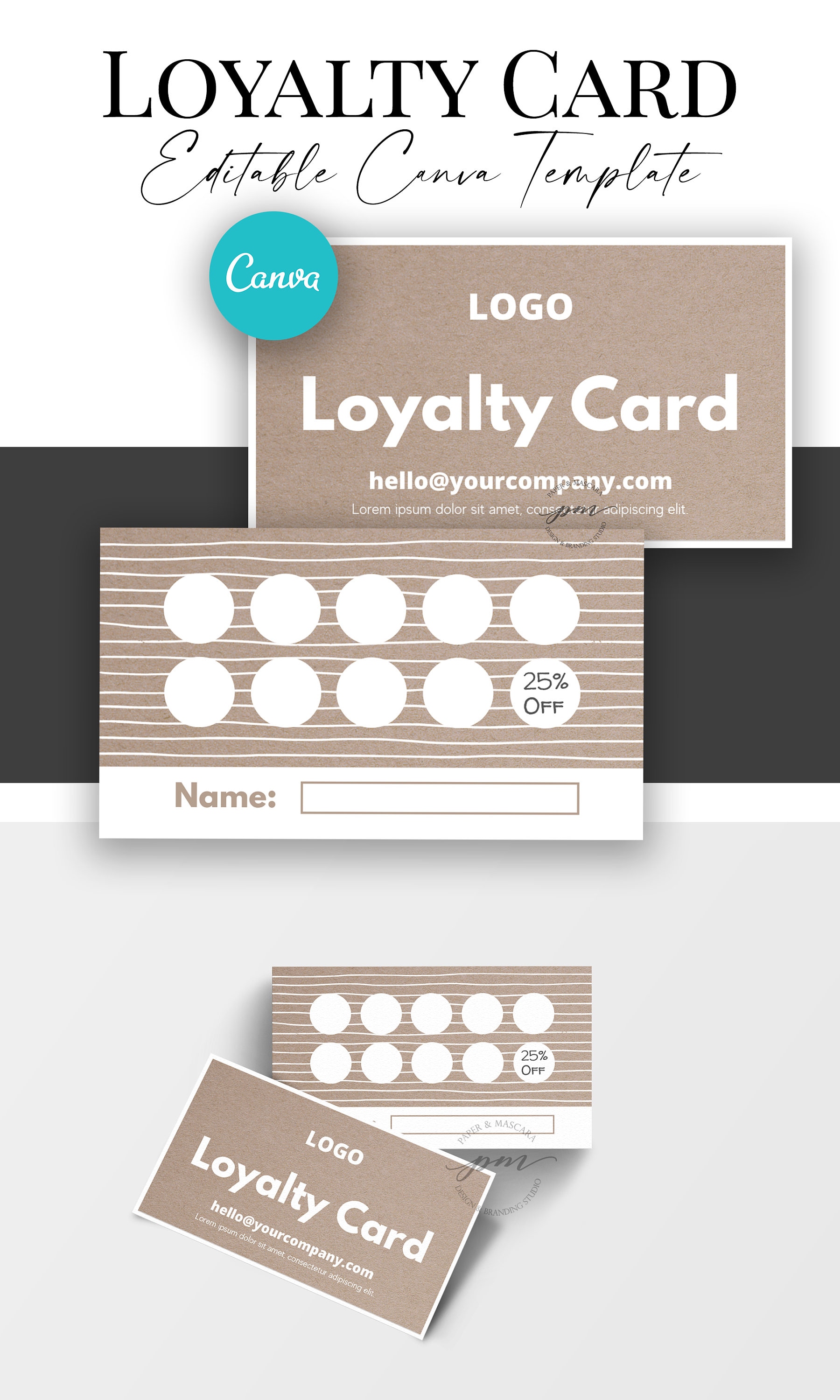 Craft Paper Loyalty Card Template Modern Editable Reward | Etsy
