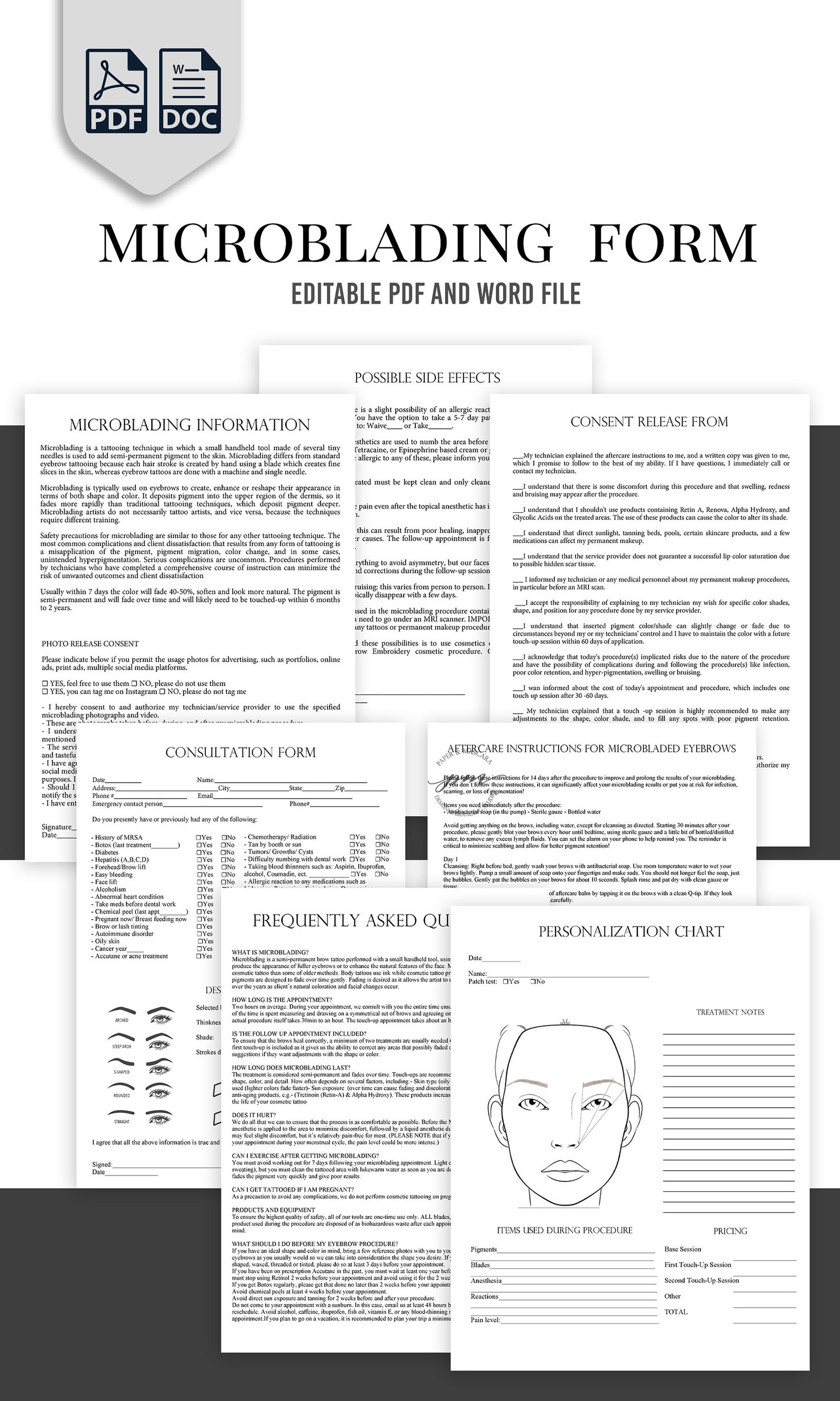 Microblading Permanent Makeup Forms Microblading Technician | Etsy