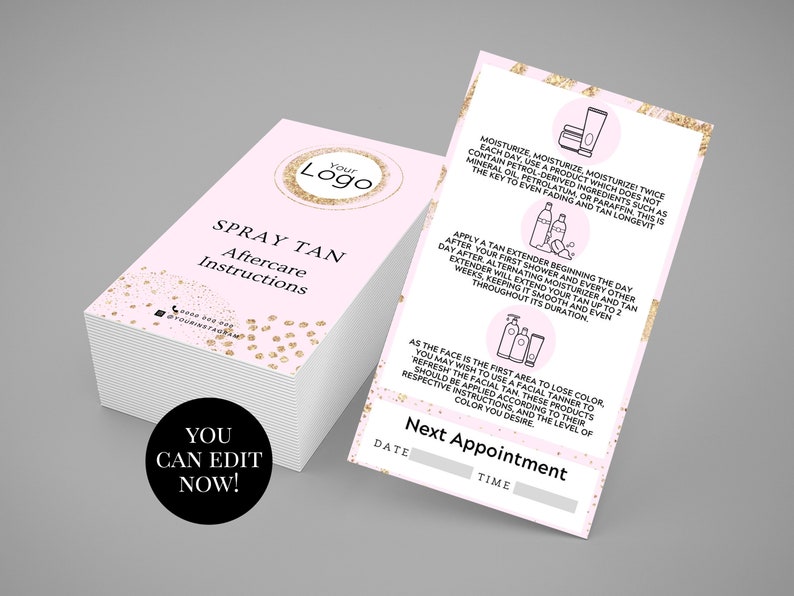 Editable Spray Tan Aftercare Card Spray Tan Loyalty Card - Etsy