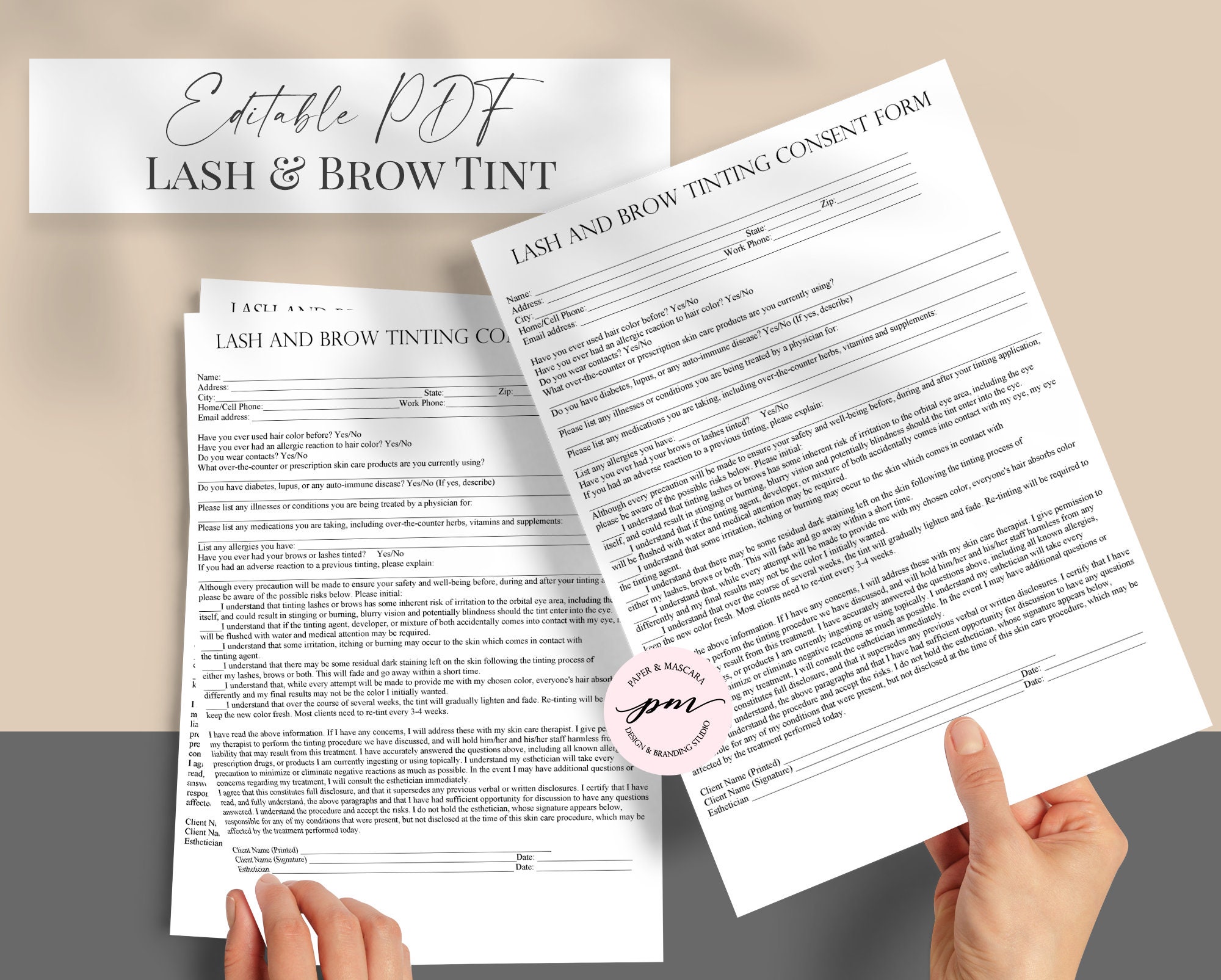 Lash and Brow Tinting Form Template, Tinting Consent Form, Esthetician ...