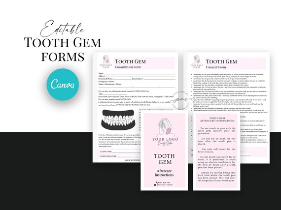 Editable Tooth Gem Consent Form Tooth Gem Waiver and Intake | Etsy