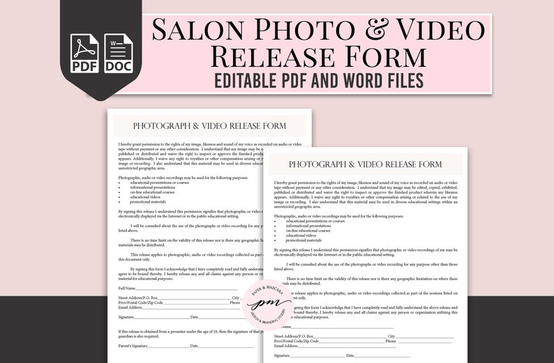 Salon Photo and Video Release Form Template Esthetician Photo - Etsy