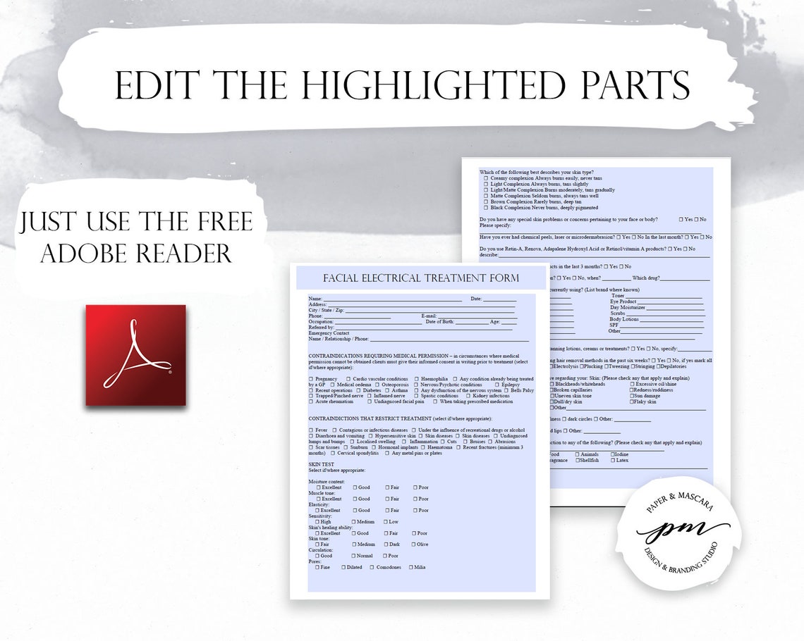 Electric Facial Consent Form Template Facial Consultation - Etsy