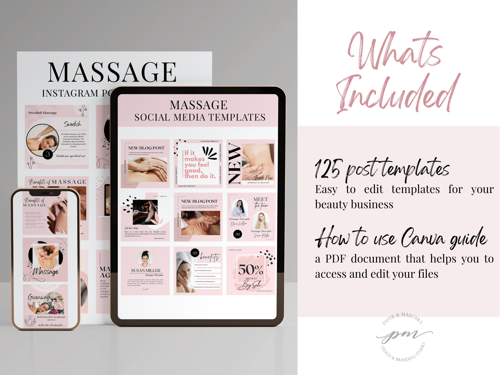 Massage Therapist Instagram Post Templates, Editable Massage Social ...