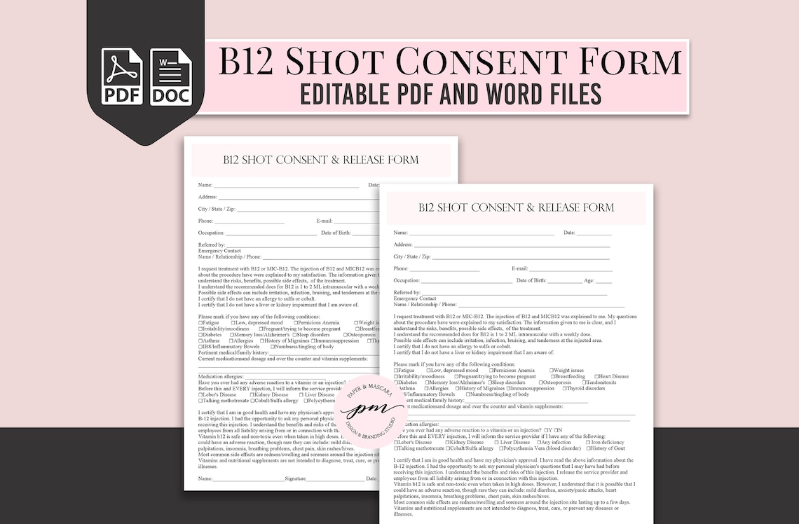 B12 Shot Consent Form Template Facial Fillers Consent - Etsy UK