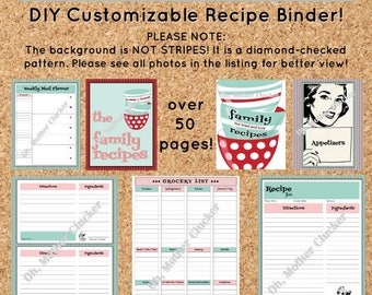 EDITABLE Printable Recipe Sheets Template Meal Planning | Etsy