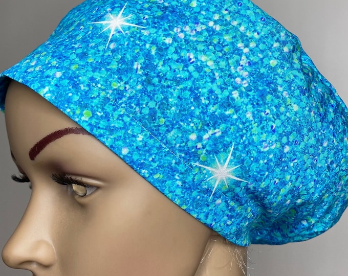 Handmade Aqua Sparkle Glitter Surgical Scrub Cap With Adjustable Toggle ...