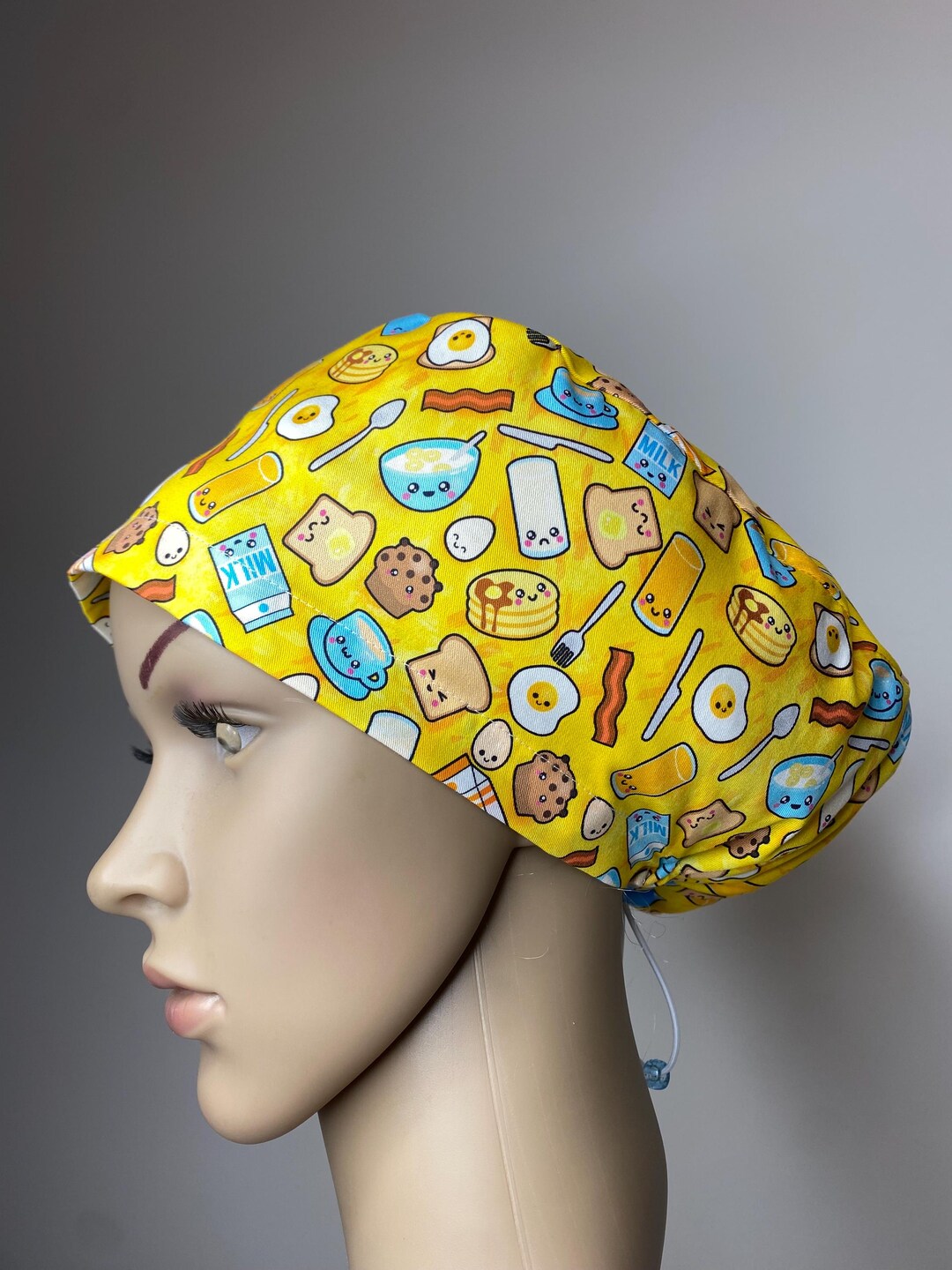 Handmade Breakfast Print Scrub Cap – Yellow Foodie Hat With Toggle - Etsy