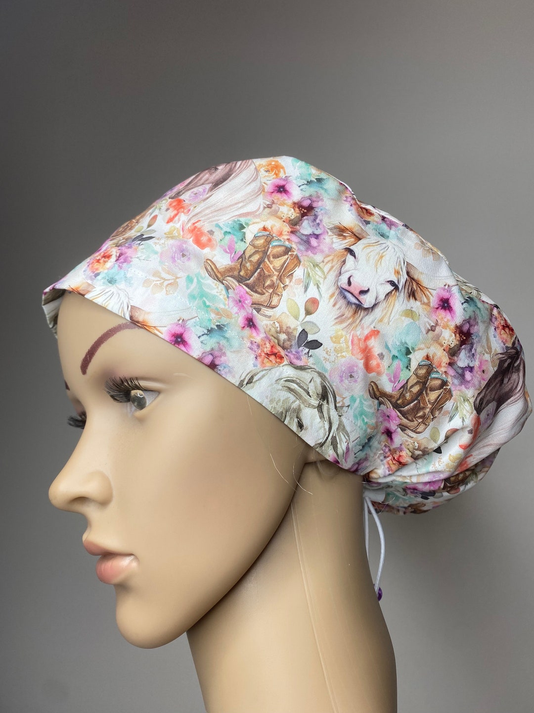 Scrub Cap - Country Themed - Horse, Cow, Cowboy Boots - Floral Scrub ...