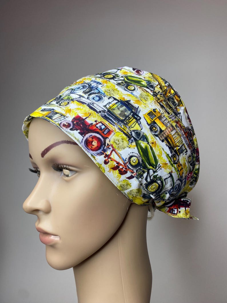 Tractor Scrub Hats - Lined Cotton Surgical Cap - Mens Scrub Caps - Tie ...