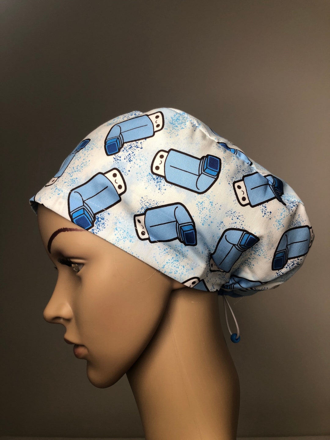 Blue Asthma Puffer Print Scrub Hat: Adjustable Medical Cap - Etsy Sweden