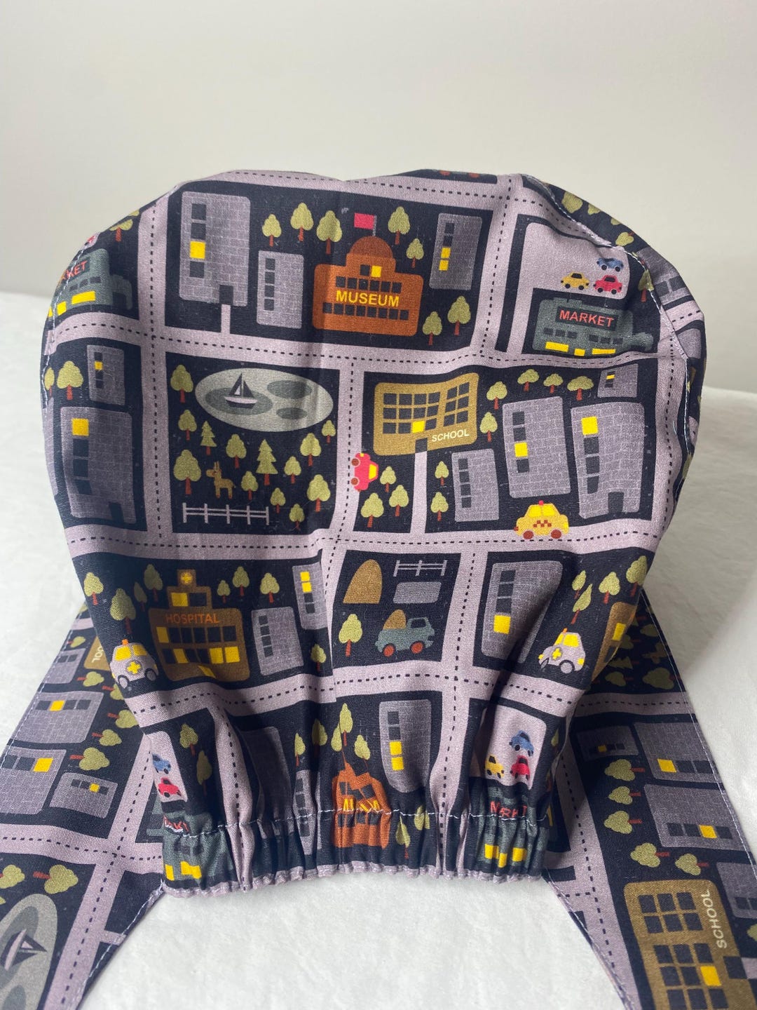 Surgical Scrub Cap - Town Map - Handmade Lined Tie up Scrub Hat - by ...