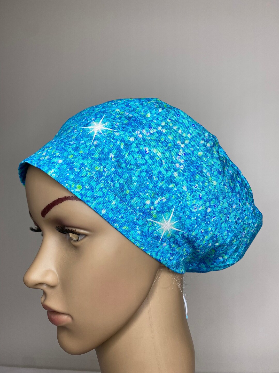 Handmade Aqua Sparkle Glitter Surgical Scrub Cap With Adjustable Toggle ...