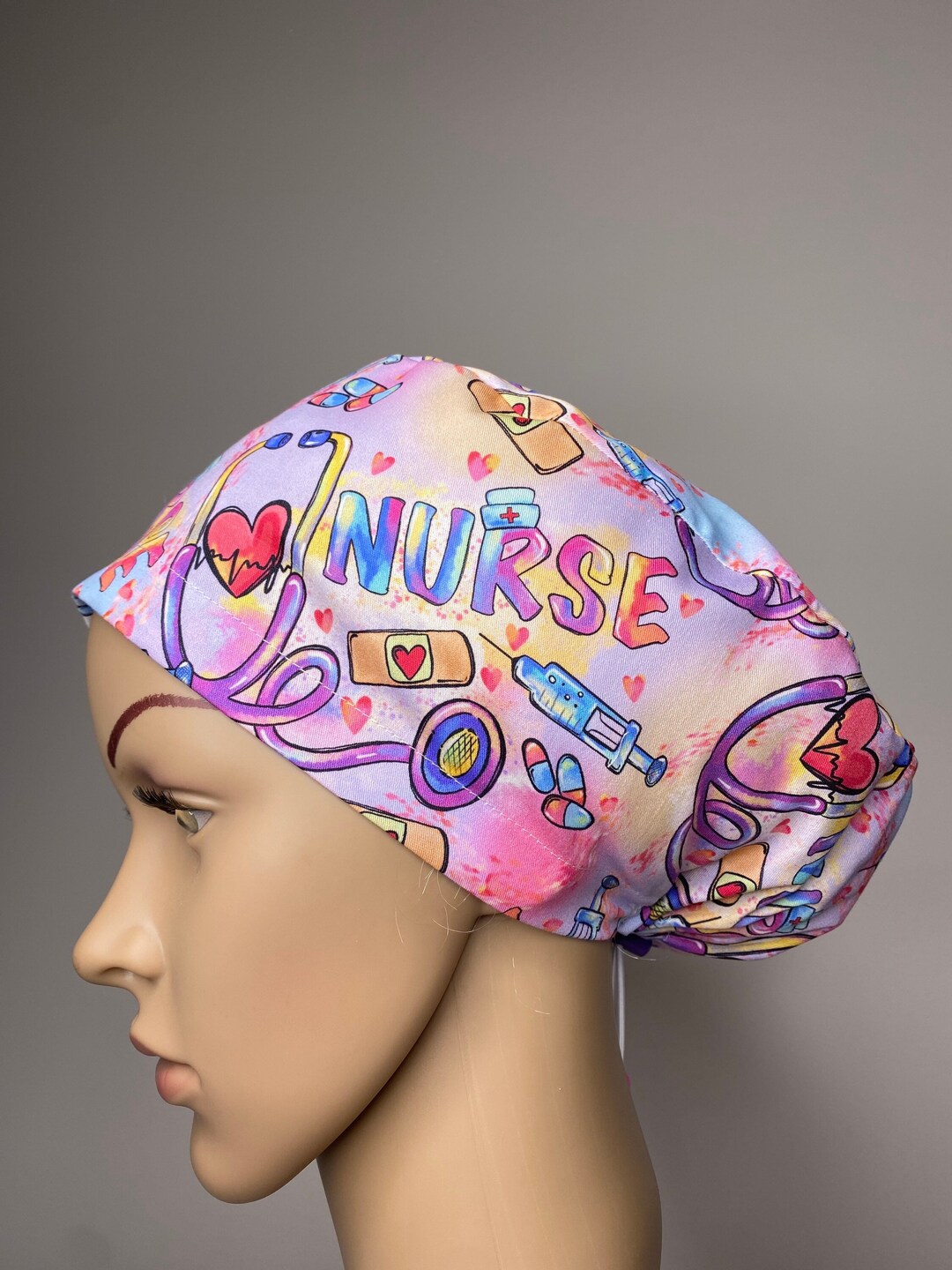 Scrub Hat Cap, Surgical Scrub Cap, Medical Scrubs, Pink and Purple ...