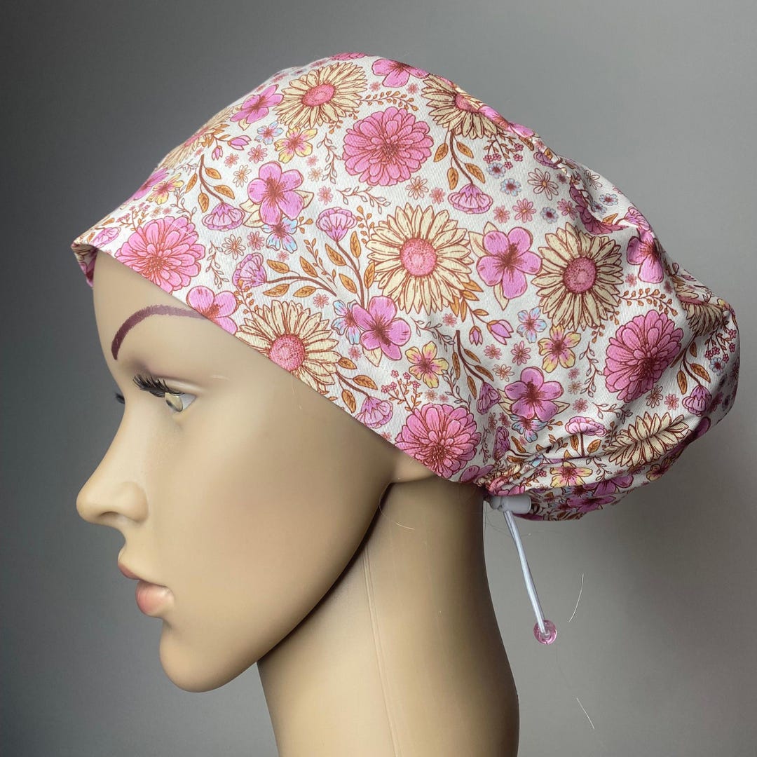 Pink Retro Daisy Scrub Hat Cap, Surgical Scrub Cap, Medical Scrubs, - Etsy