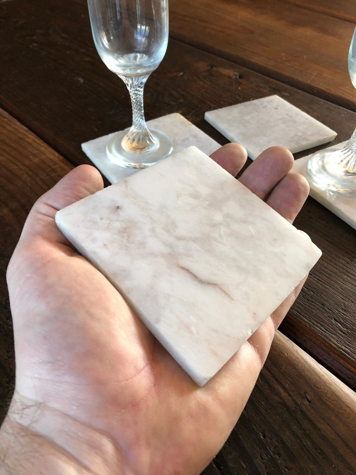 White Crystal Quartz Premium Coasters Square Shape Natural Edge (set of ...
