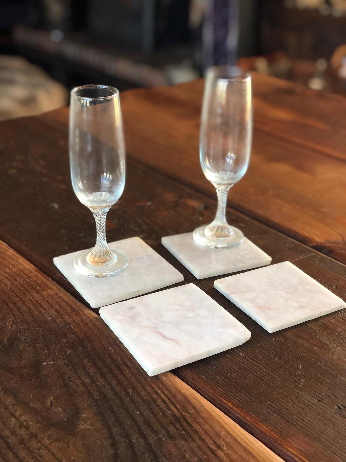 White Crystal Quartz Premium Coasters Square Shape Natural Edge (set of ...