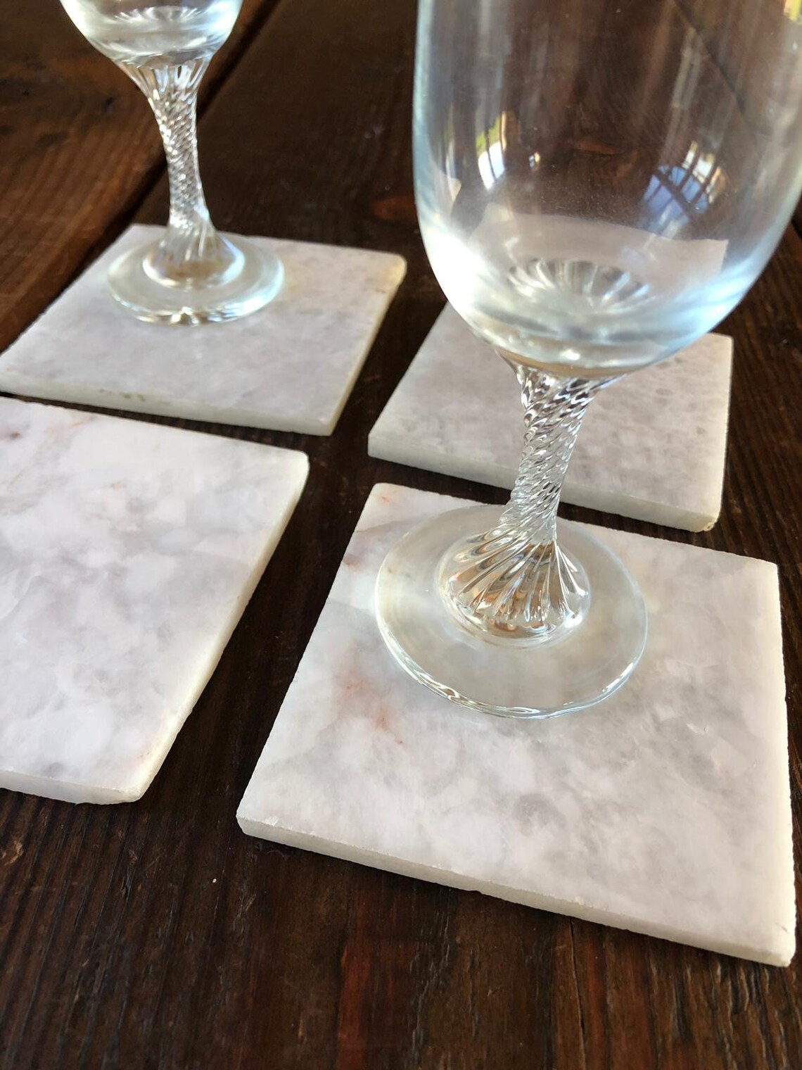 White Crystal Quartz Premium Coasters Square Shape Natural Edge (set of ...