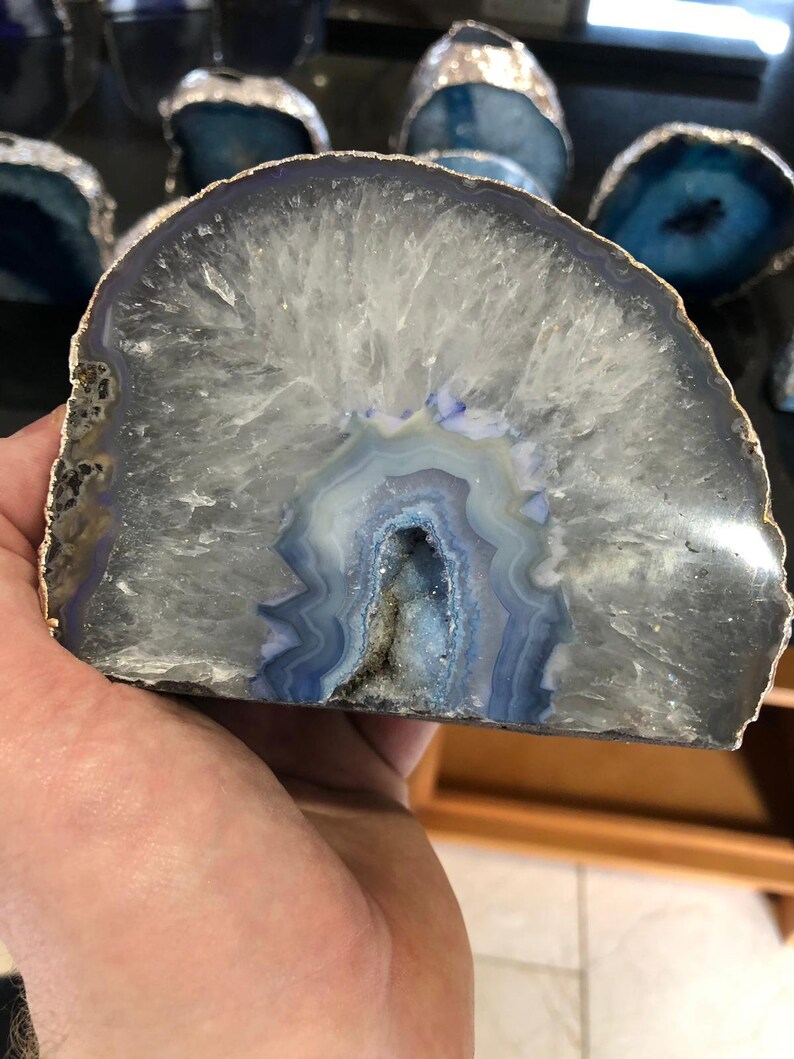 Large Blue Agate End Microcrystalline Quartz Silver Gilded Tealight ...
