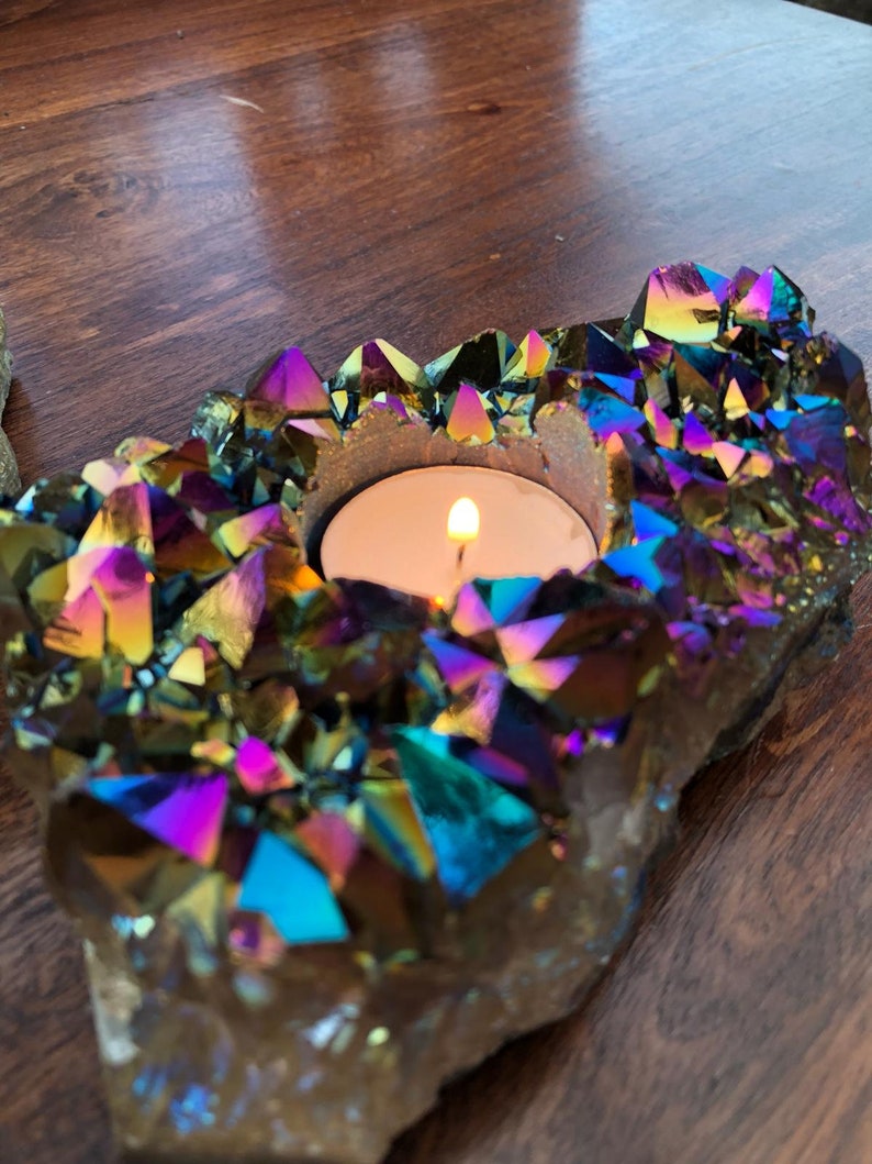 Rainbow Quartz Aura Titanium Point Cluster Amethyst | Etsy