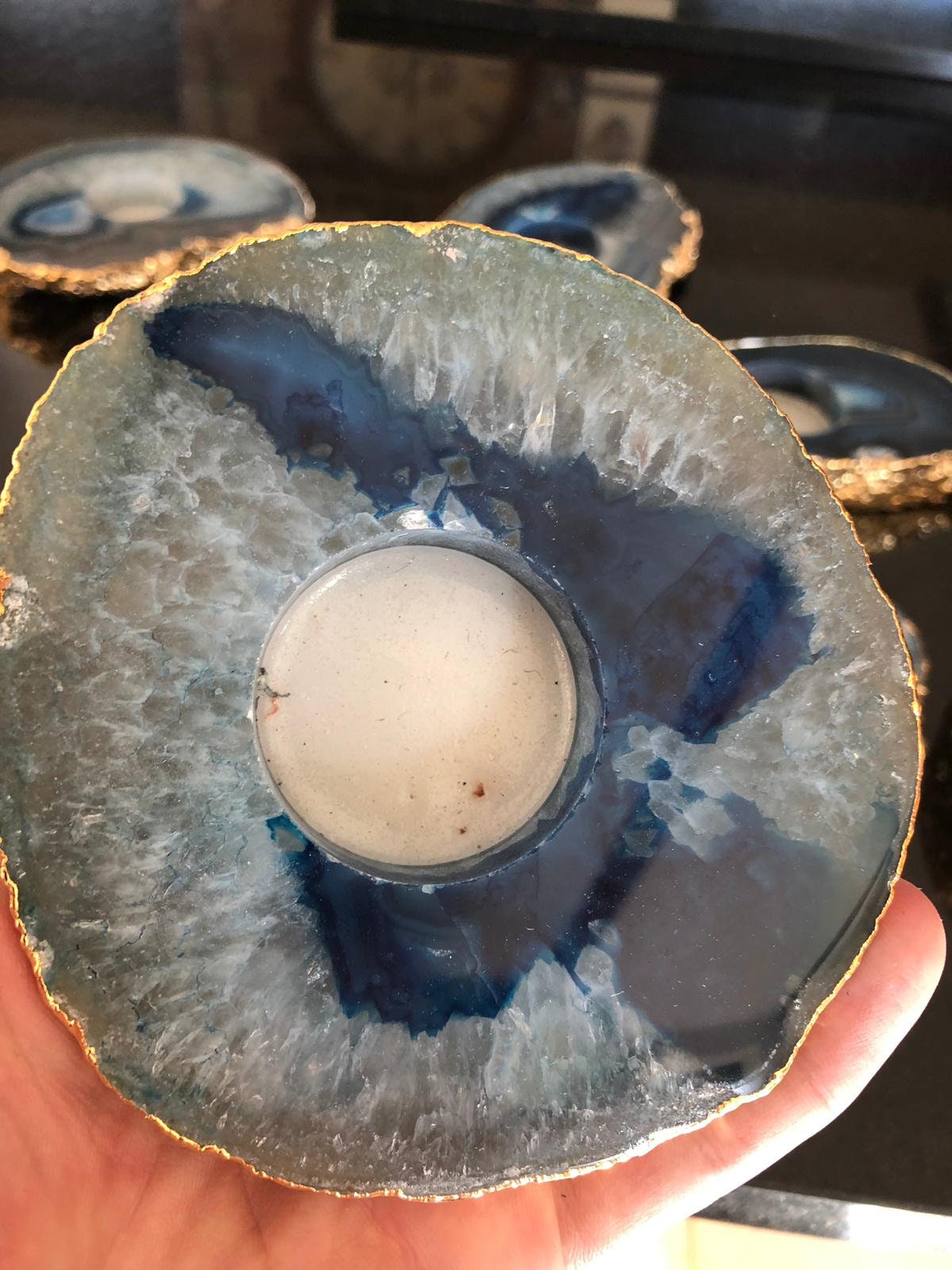 Large Blue Agate Slice Microcrystalline Quartz Gold Gilded | Etsy