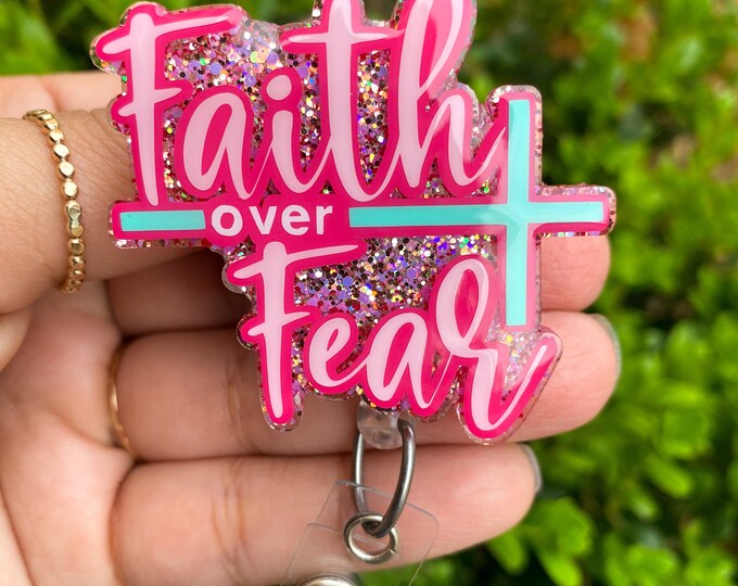 Religious Badge Reel | Faith Over Fear | Cross | Medical Badge Reel ...