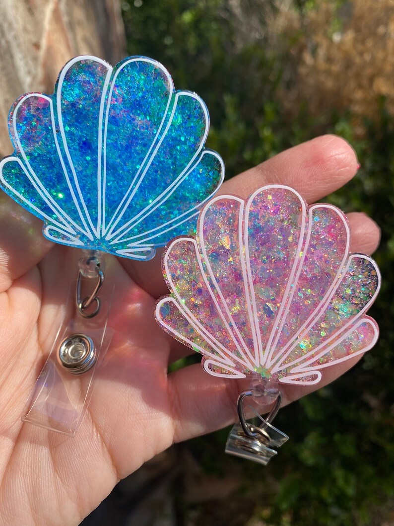 Clam Shell Badge Reel Mermaid Accessories ID Badge Clips | Etsy