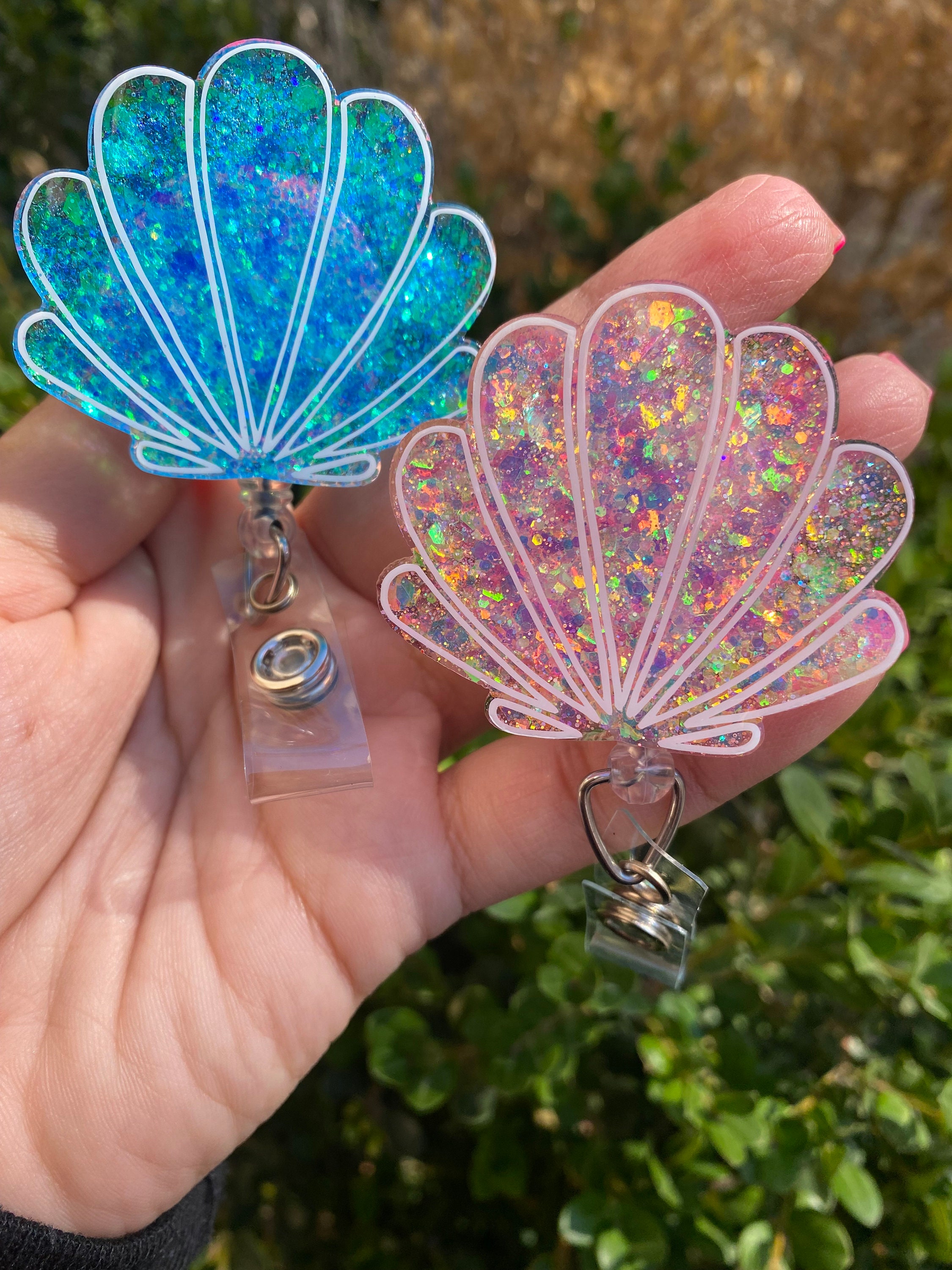 Clam Shell Badge Reel Mermaid Accessories ID Badge Clips | Etsy