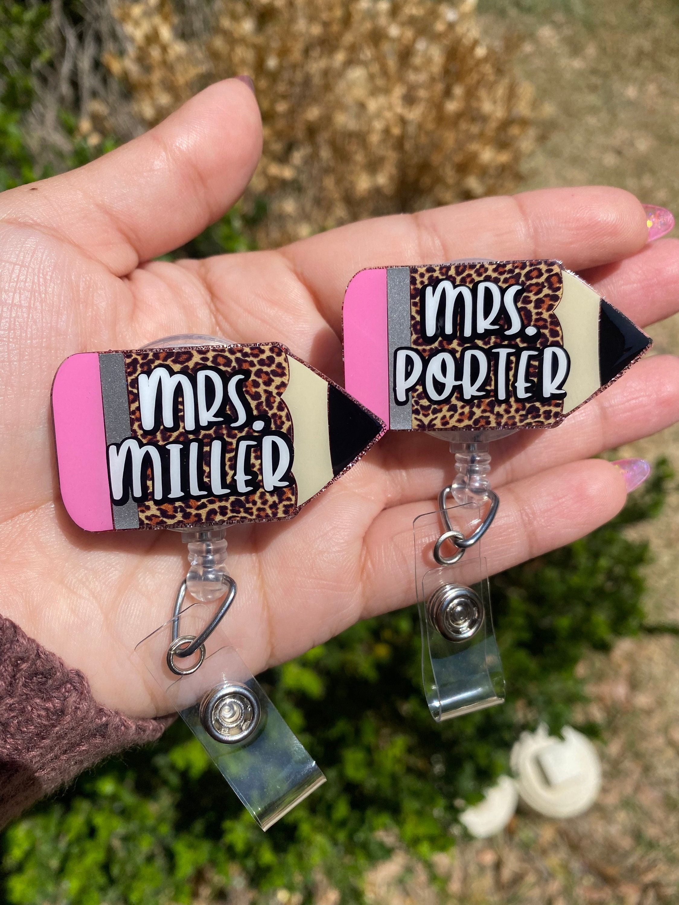 Personalized Gift,pencil Teacher Badge Reel,acrylic Badge Reels,cheetah ...