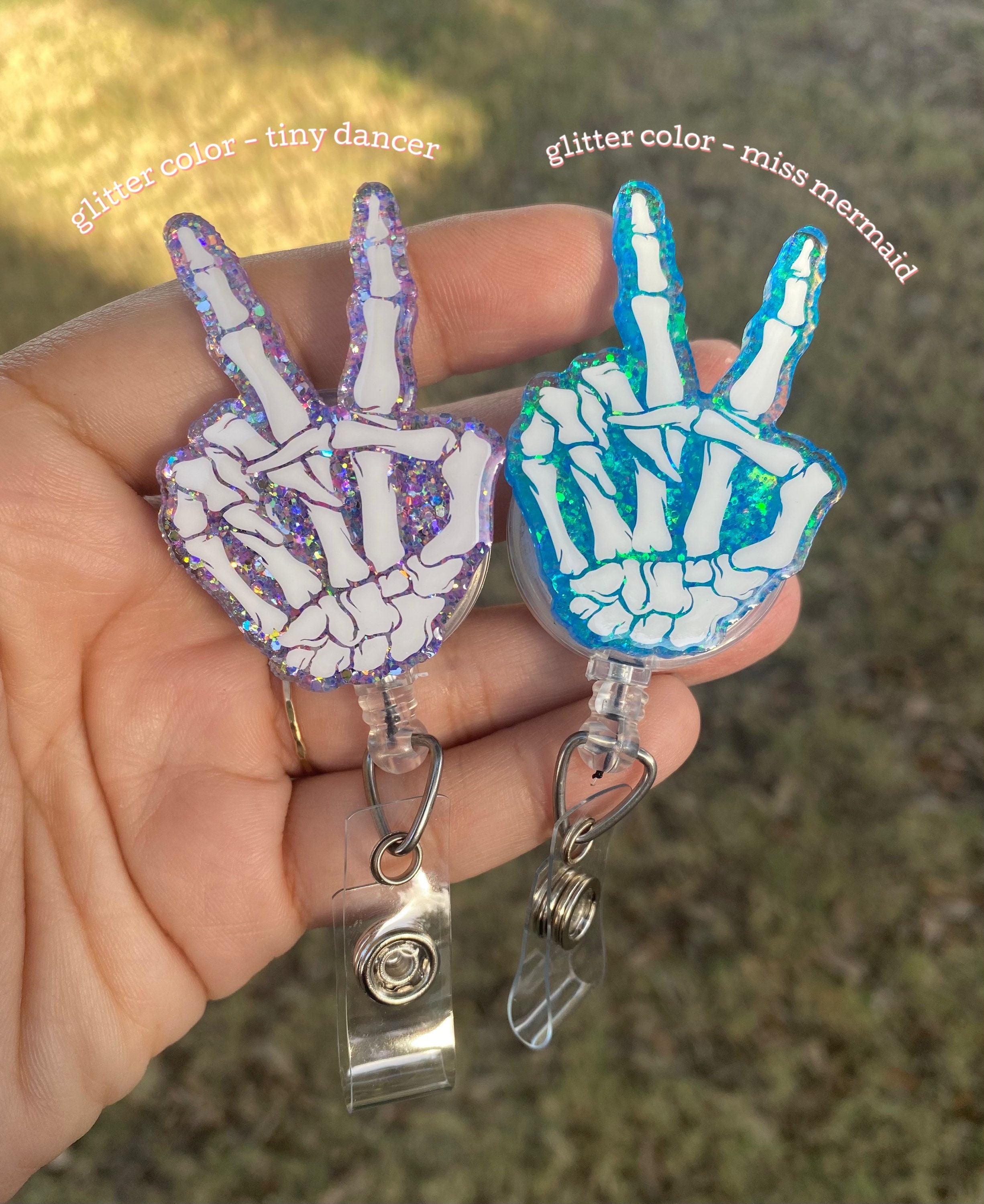 Skeleton Peace Sign Badge Reel-spooky Accessories-teacher - Etsy