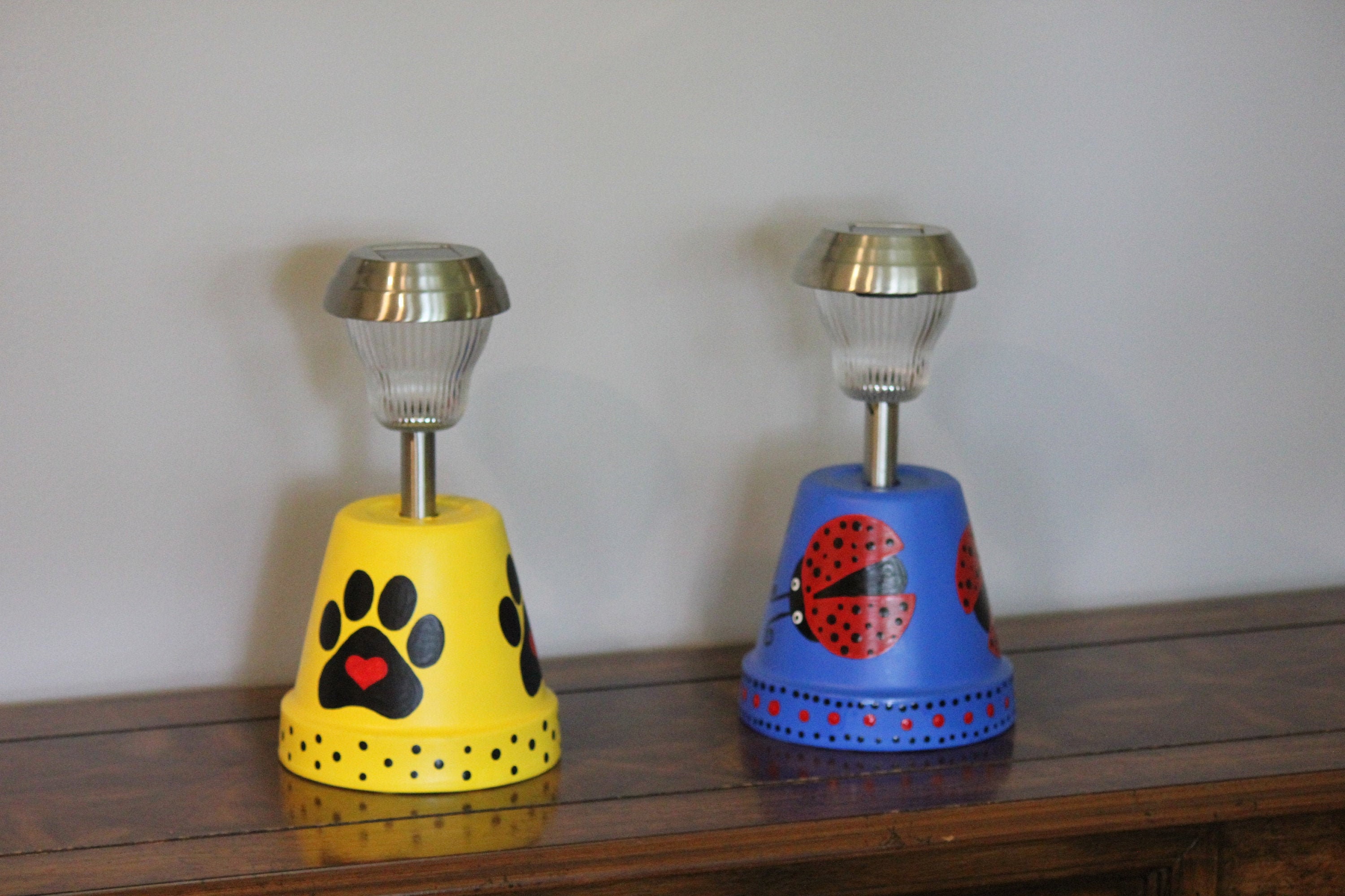 Hand Painted Clay Pots With Attractive Solar Light. Great to | Etsy