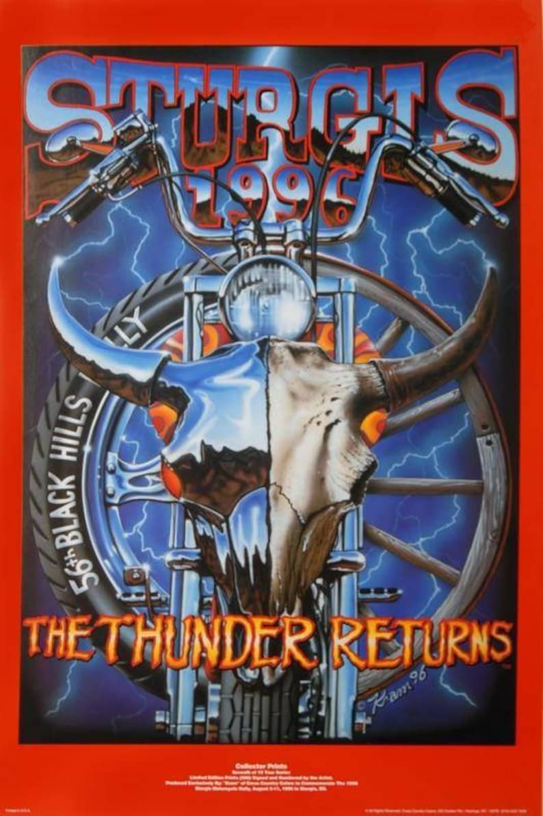Kram Vintage Sturgis 1990 Biker Poster 20x30 Signed and Numbered by the ...
