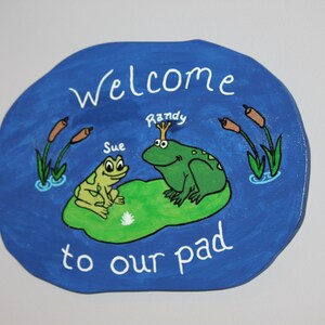 Hand Painted Welcome Sign "welcome to Our Pad" With Adorable Frogs Made ...
