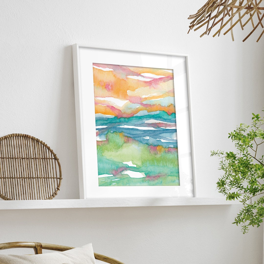 Colorful Abstract Watercolor Print / Large Coastal Wall Art / Modern ...