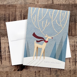 Happy Holidays Card / Reindeer Christmas Card / Nature Holiday Card Set ...