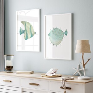 Fish Wall Art Set of 2 / Coastal Prints / Beachy Wall Art / Abstract ...