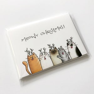 Meowy Christmas Card / Cat Christmas Card / Cute Holiday Card Set / Cat ...