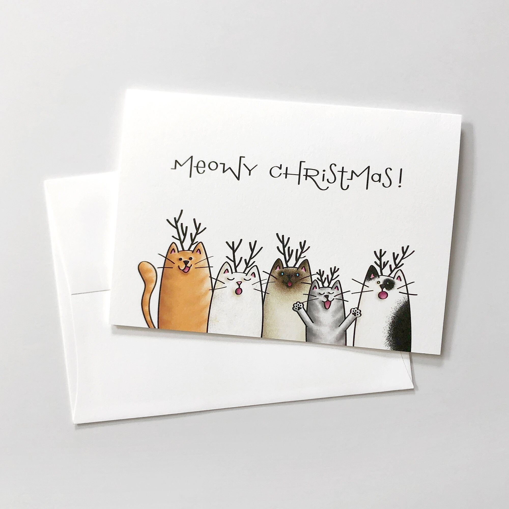 Meowy Christmas Card / Cat Christmas Card / Cute Holiday Card - Etsy.de
