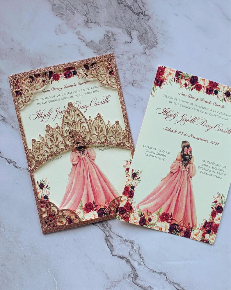 Silver Gold Rose Gold Glitter Crown Laser Cut Invitations - Etsy