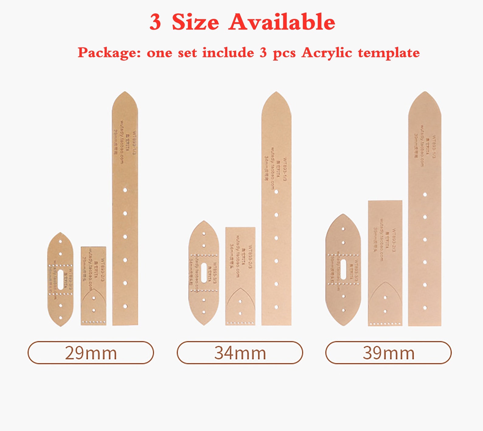 Acrylic 3 Style Belt Template Leather Craft Pattern Leather Craf Tool ...