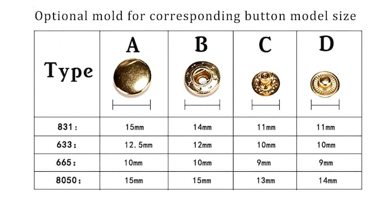 Snap Buttons Dies Mould Set for 831 633 665 8050,hand Press Die for ...