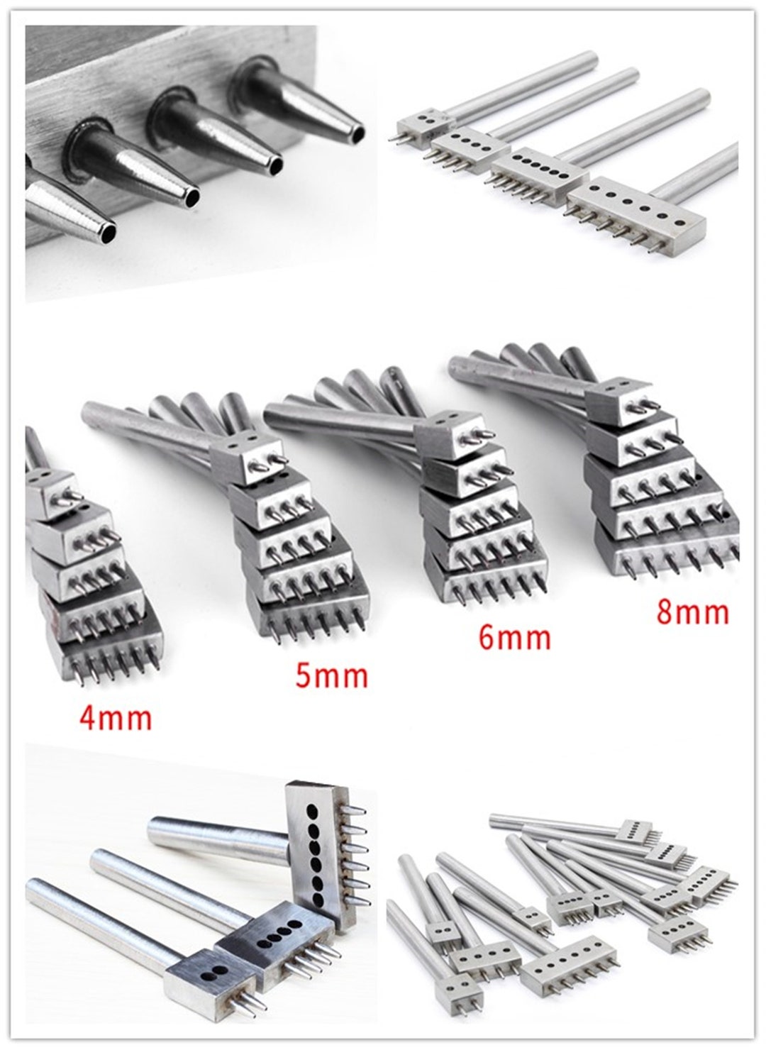 Full Set Leather Craft Stitch Punch Tool 4/5/6/8mm Spacing Hole Punch 5 ...