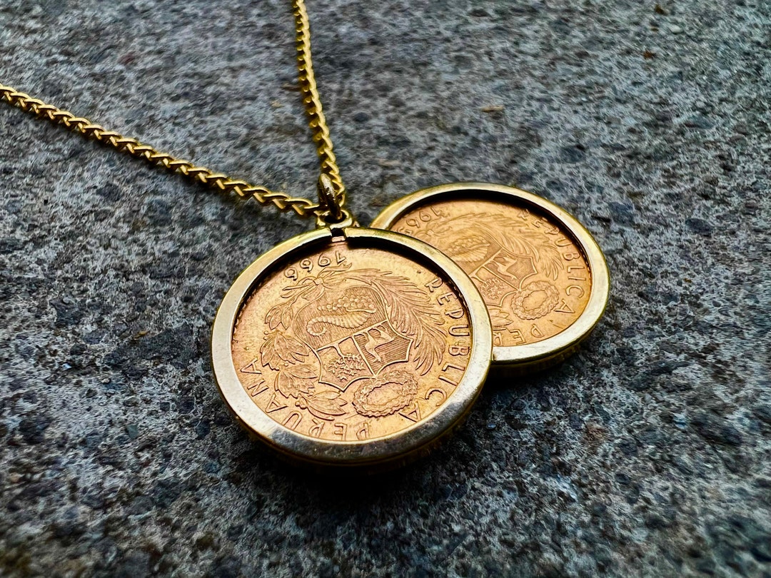 Gold Coin Pendant & Chain 2X Peru 5 Soles Coins 9/10 FINO - Etsy Australia