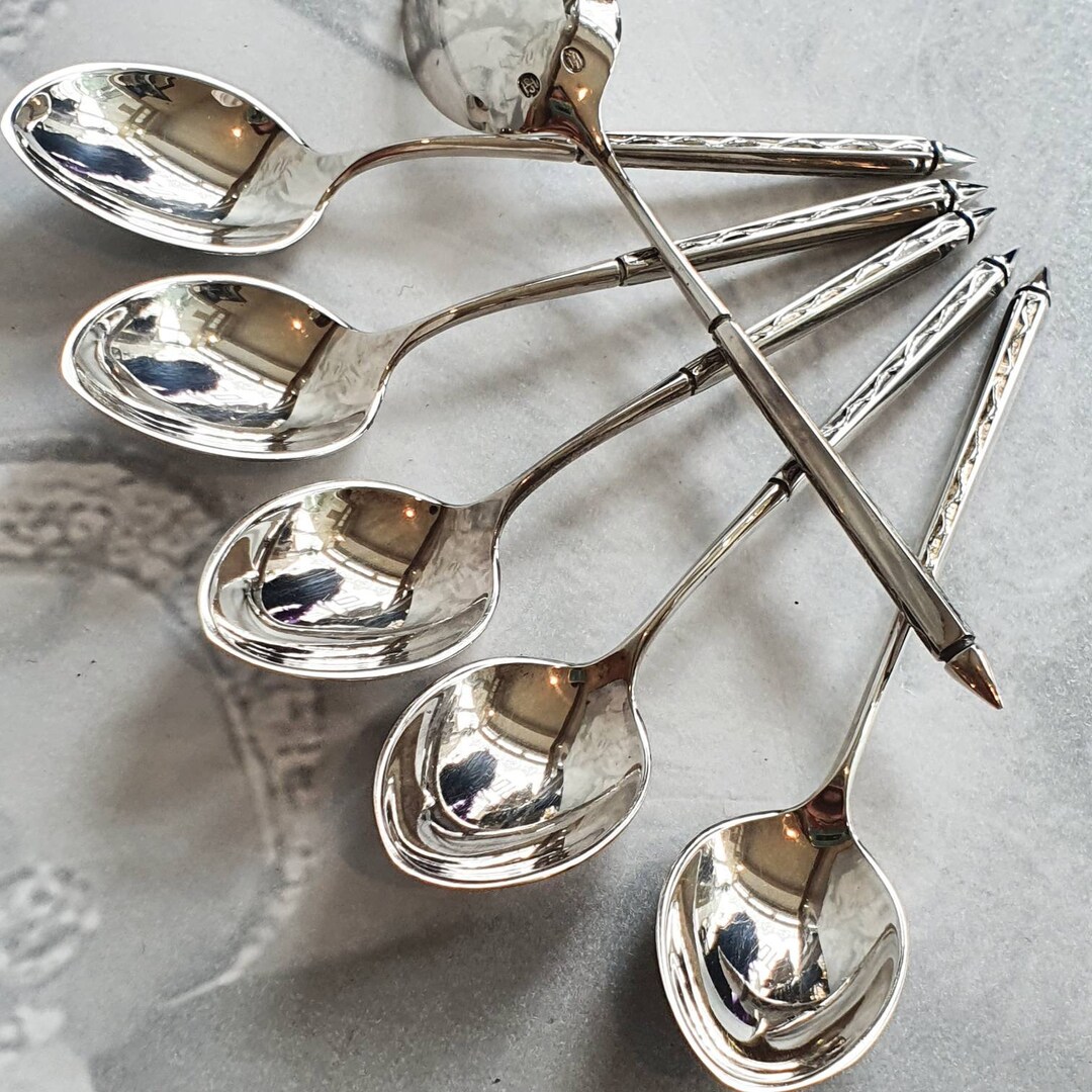 Danish Silver Coffee Spoons: Horsens Sølvvarefabrik, Hexagon Design ...
