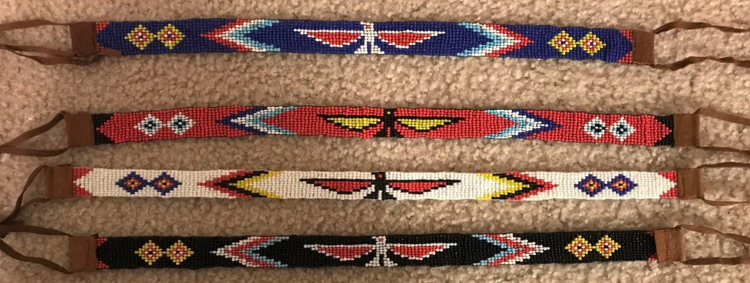 Native American Style Beaded Hat Band/headband With Leather Ties ...