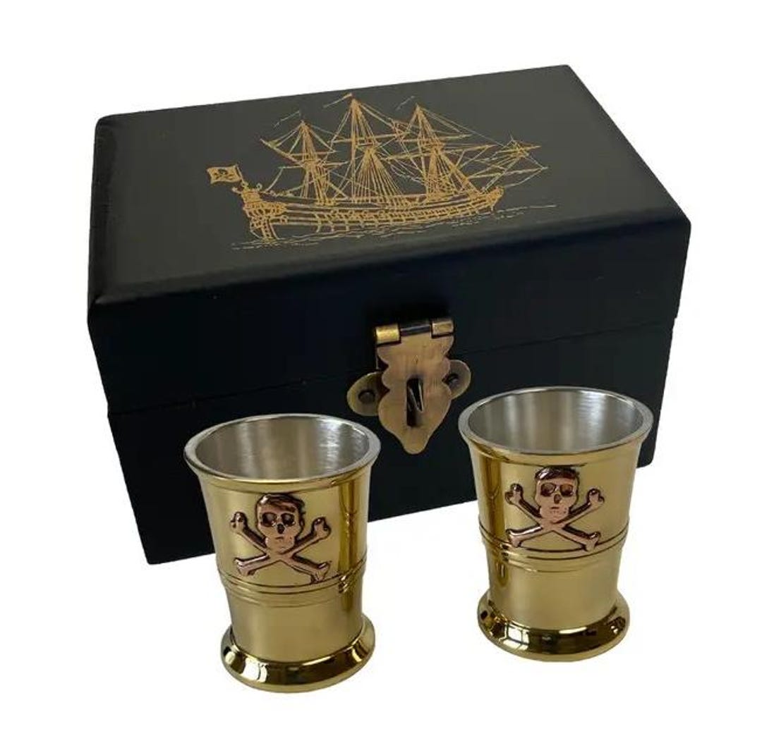 Boxed Pair of Our Brass JOLLY ROGER Rum Cups, Get Your PIRATE On ...