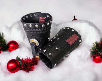 Custom Made Studded Leather COWBOY CUFFS, Hand Tooled US Shipping ...
