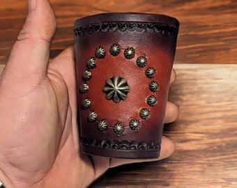 Custom Made Studded Leather COWBOY CUFFS, Hand Tooled US Shipping ...
